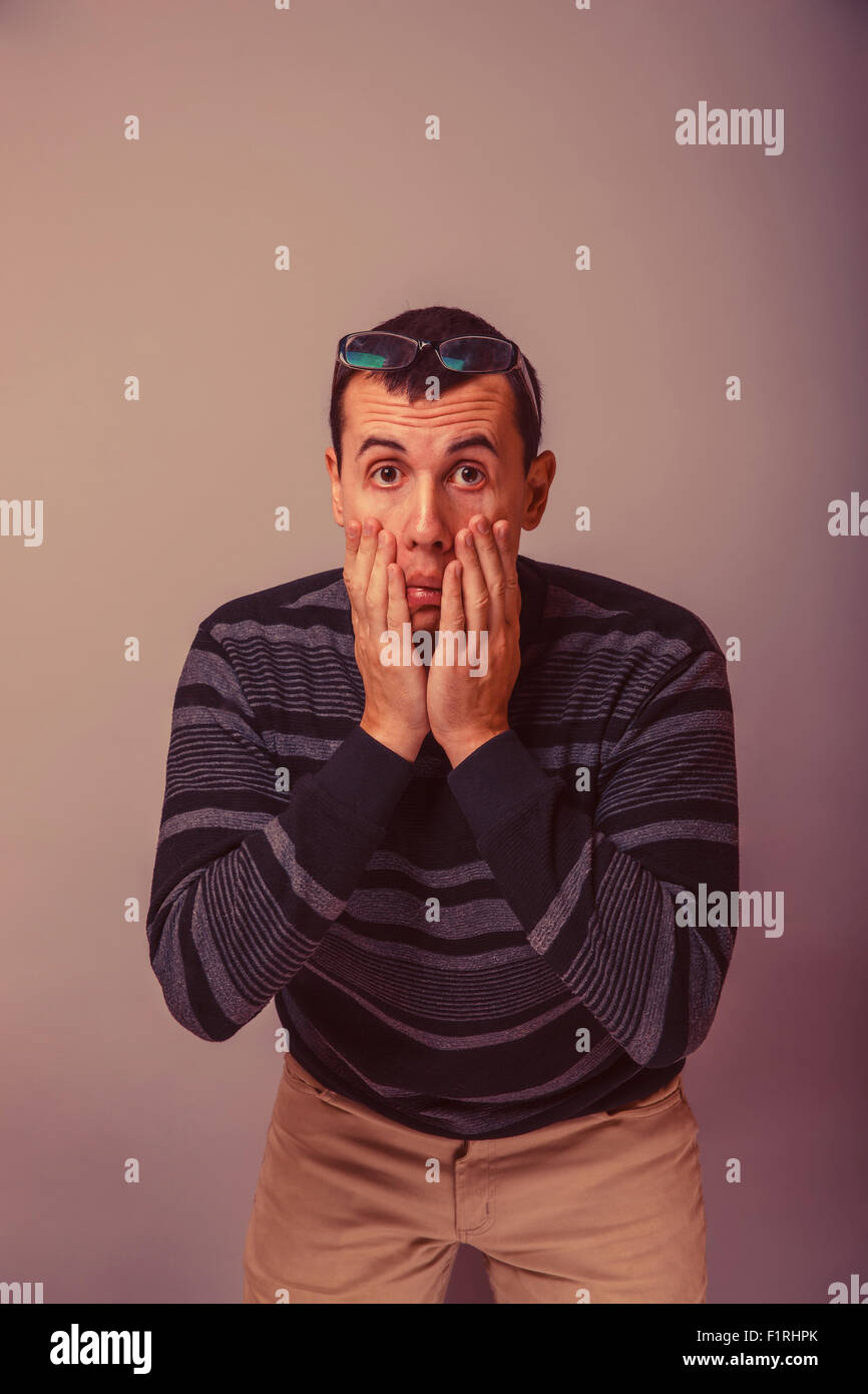 European-looking woman of 30 years surprised upset retro Stock Photo ...