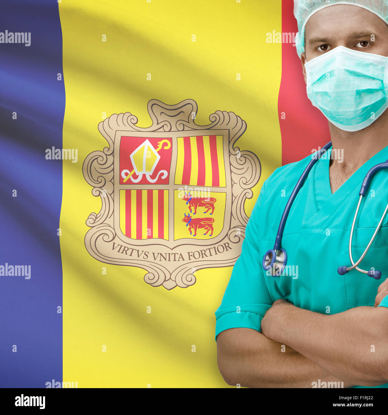 Surgeon with flag on background - Andorra Stock Photo - Alamy