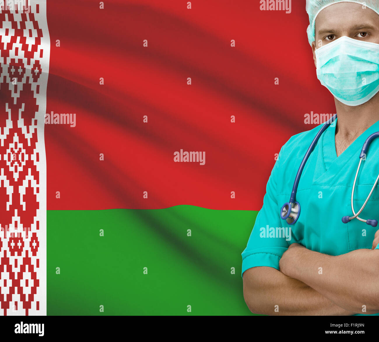Surgeon with flag on background - Belarus Stock Photo - Alamy