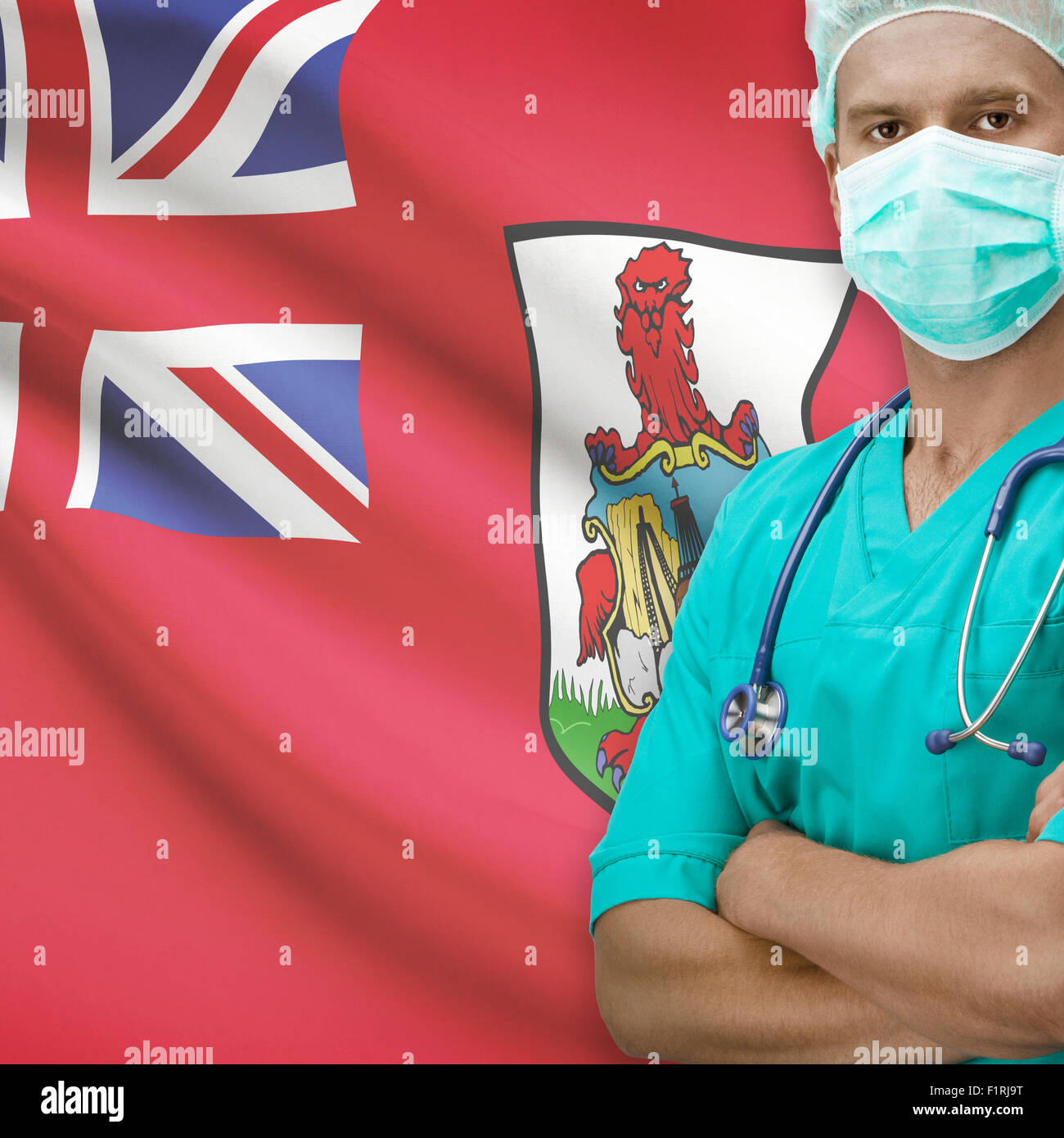 Surgeon with flag on background - Bermuda Stock Photo - Alamy