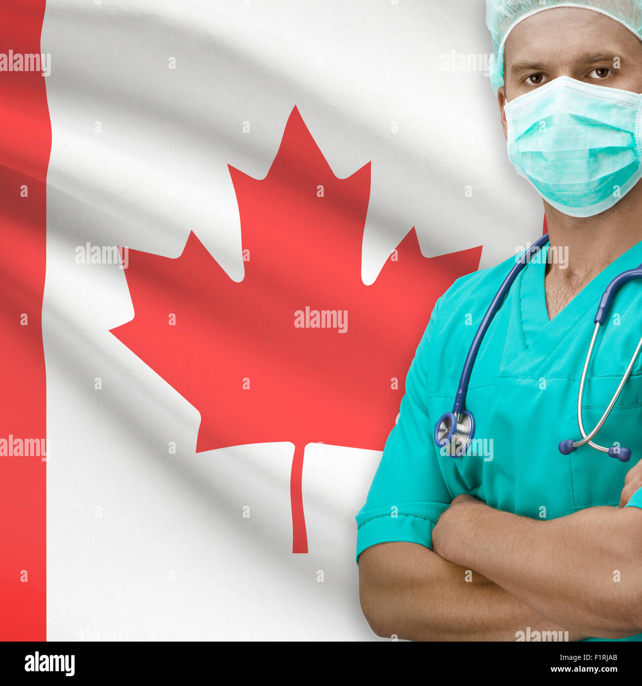 Surgeon with flag on background - Canada Stock Photo - Alamy