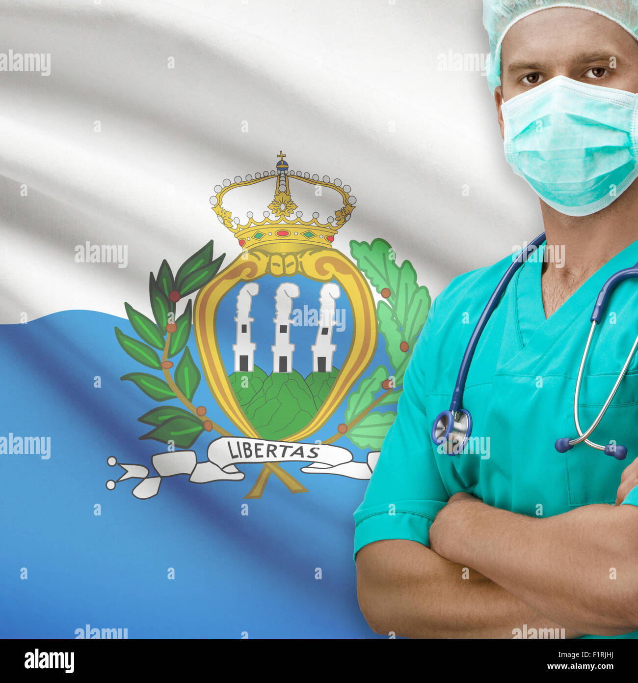 Surgeon with flag on background - San Marino Stock Photo - Alamy