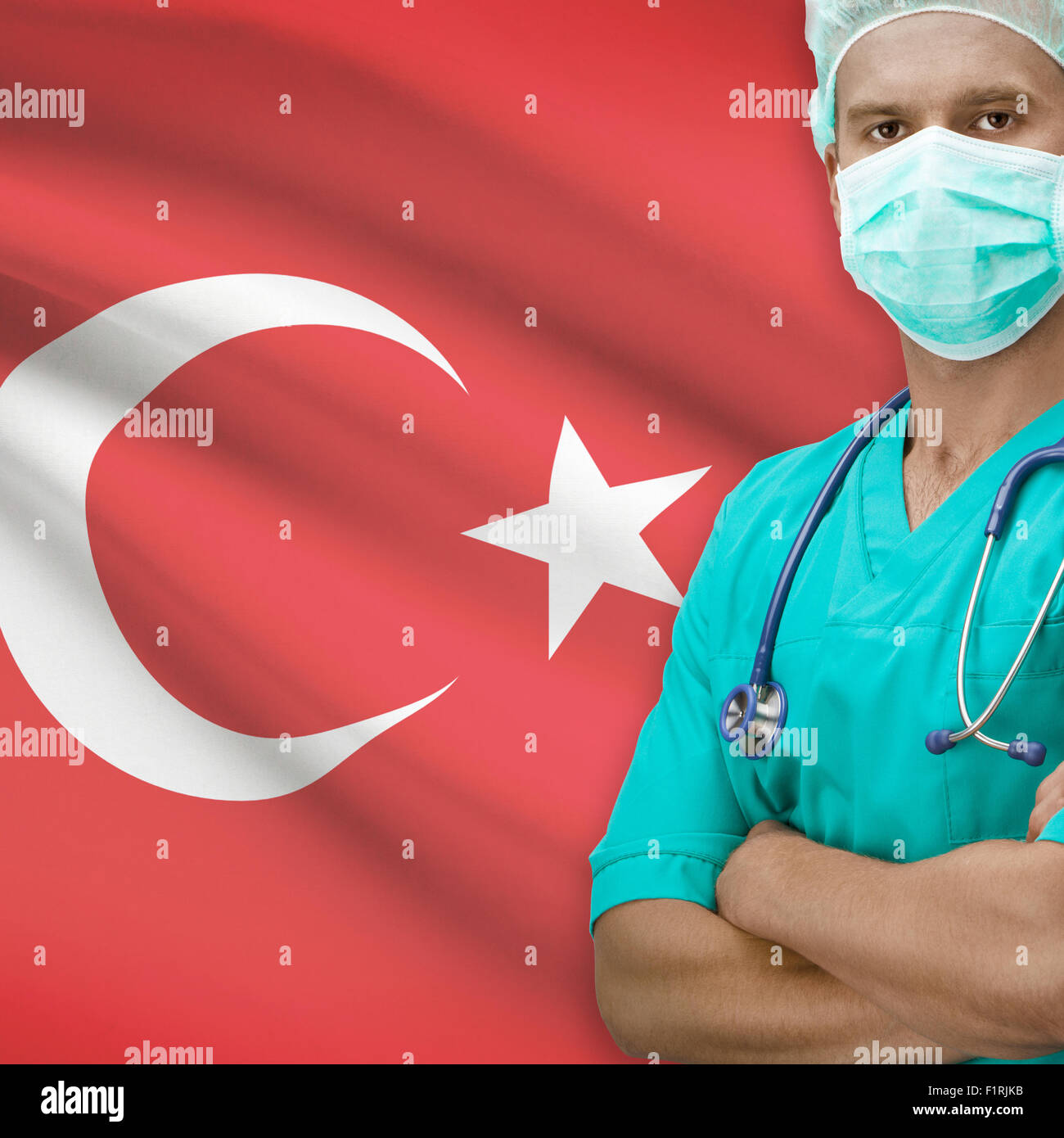 Surgeon with flag on background - Turkey Stock Photo - Alamy