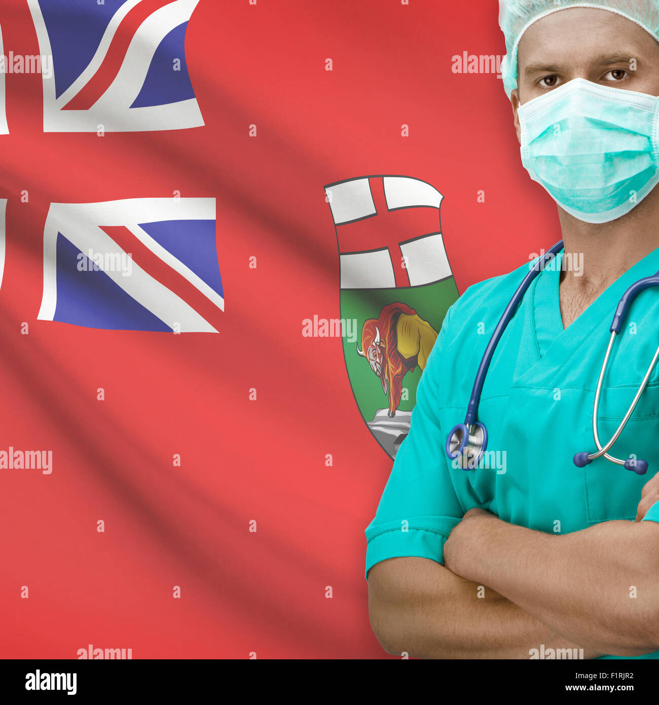 Surgeon with Canadian province flag on background - Manitoba Stock ...