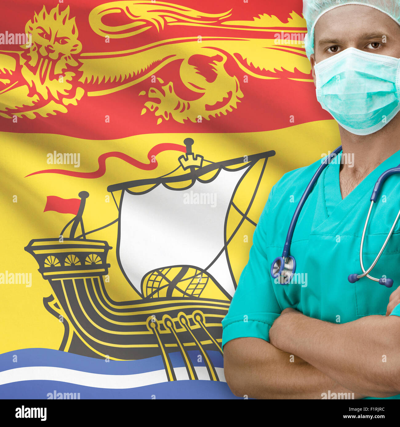 Surgeon with Canadian province flag on background - New Brunswick Stock ...