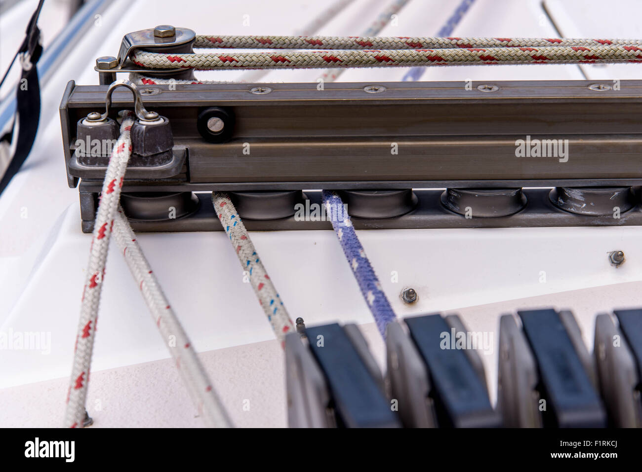 sailing a yacht in the open ocean - lines and ropes Stock Photo - Alamy