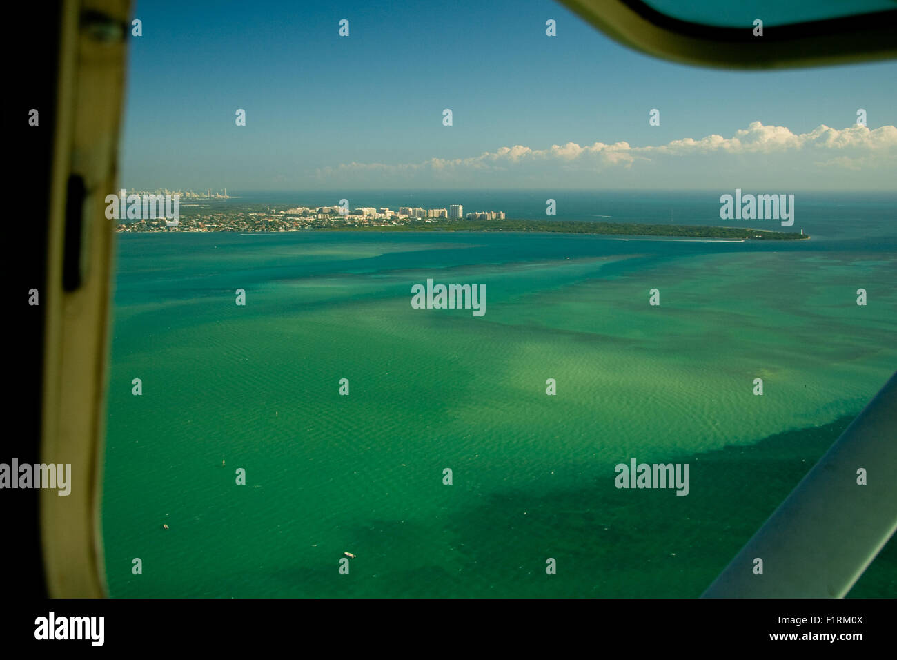 Atlantic Ocean viewed from a airplane window, Miami, Florida, USA Stock ...