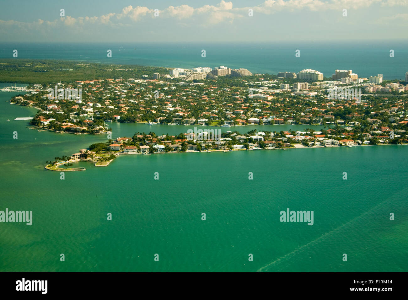 Aerial view of a city at the waterfront, Miami, Florida, USA Stock ...