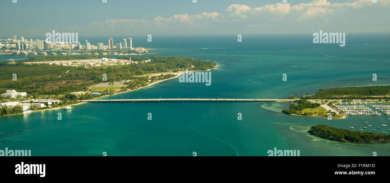 Aerial view of a bridge over the Atlantic Ocean, Miami, Florida, USA ...