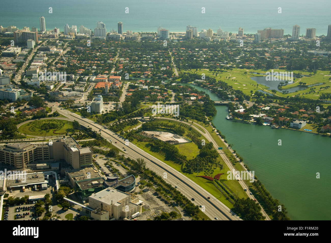 Aerial view of a city at the waterfront, Miami, Florida, USA Stock ...