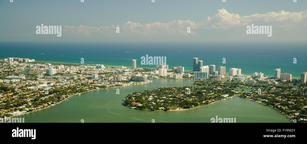 Aerial view of a city at the waterfront, Miami, Florida, USA Stock ...
