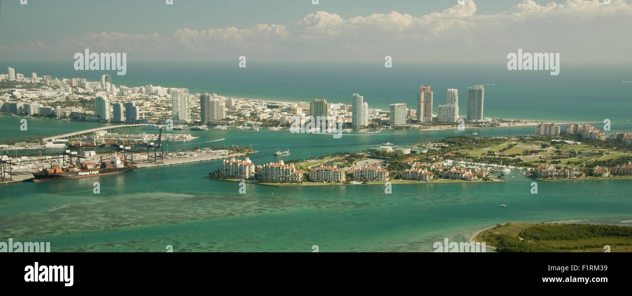 Aerial view of a city at the waterfront, Miami, Florida, USA Stock ...