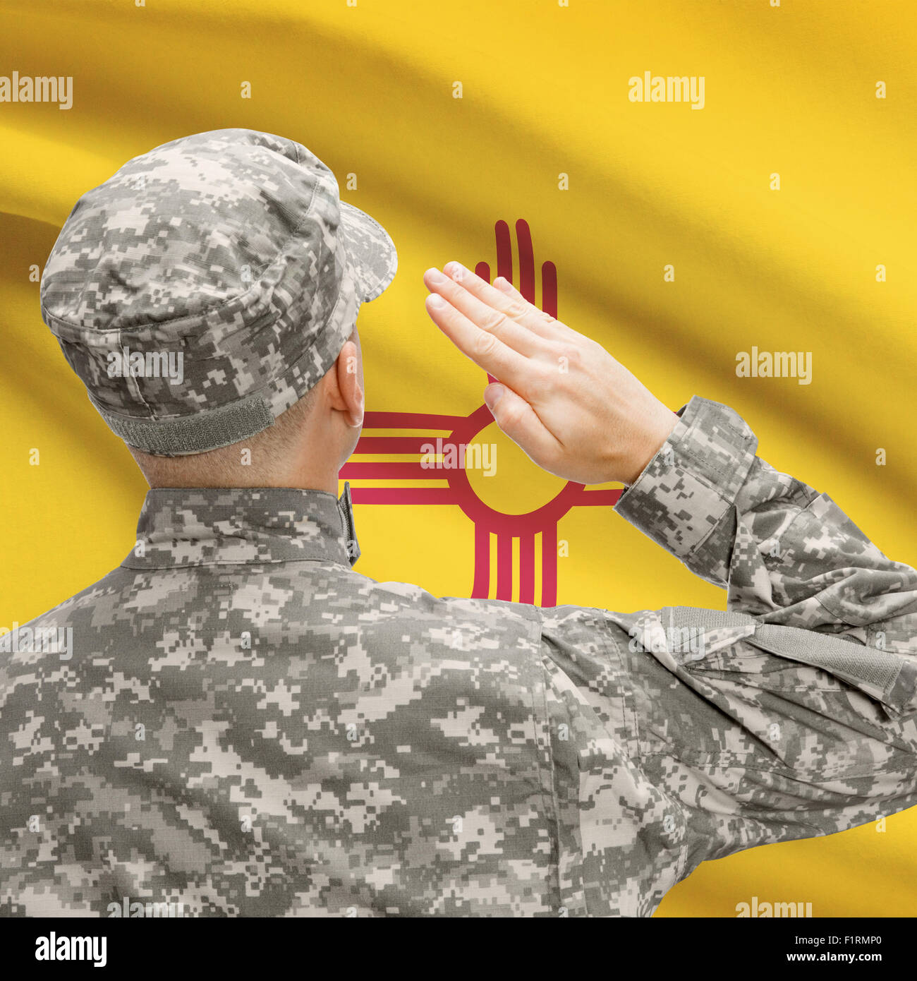 Soldier saluting to USA state flag conceptual series - New Mexico Stock ...