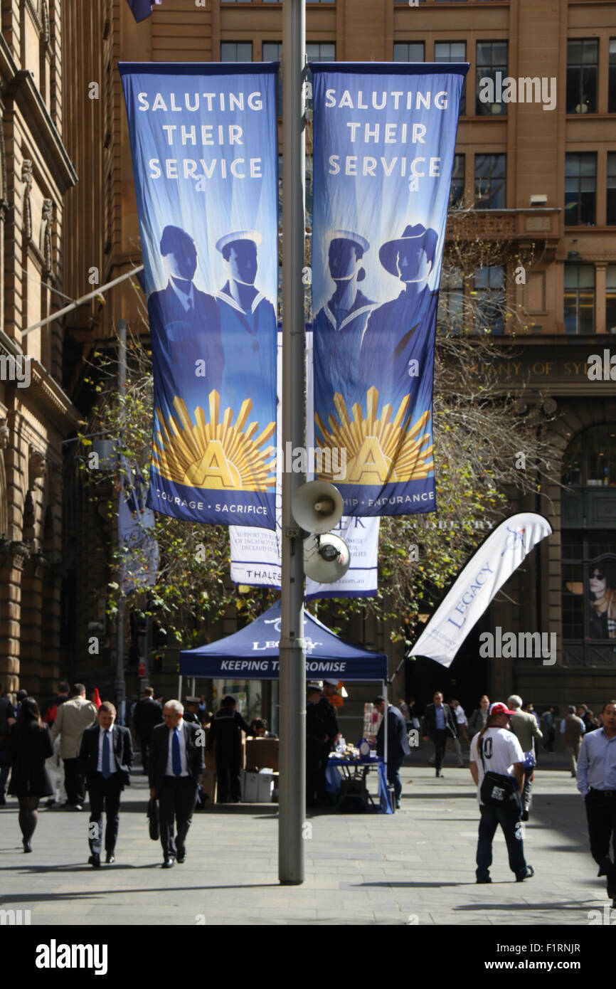 Legacy Week 'Saluting Their Service' banners in Martin Place, Sydney ...