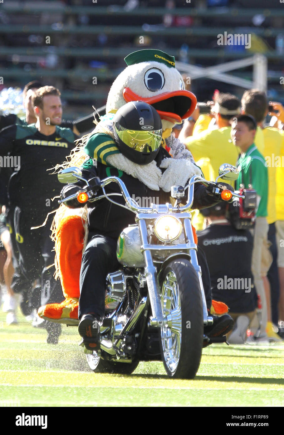 Autzen Stadium, Eugene, OR, USA. 5th Sep, 2015. The Oregon Duck gets ...