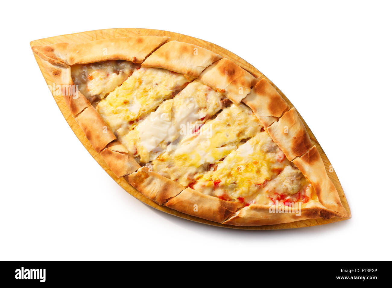 Sliced Turkish Pide on a wooden plate. Traditional Turkish pizza ...