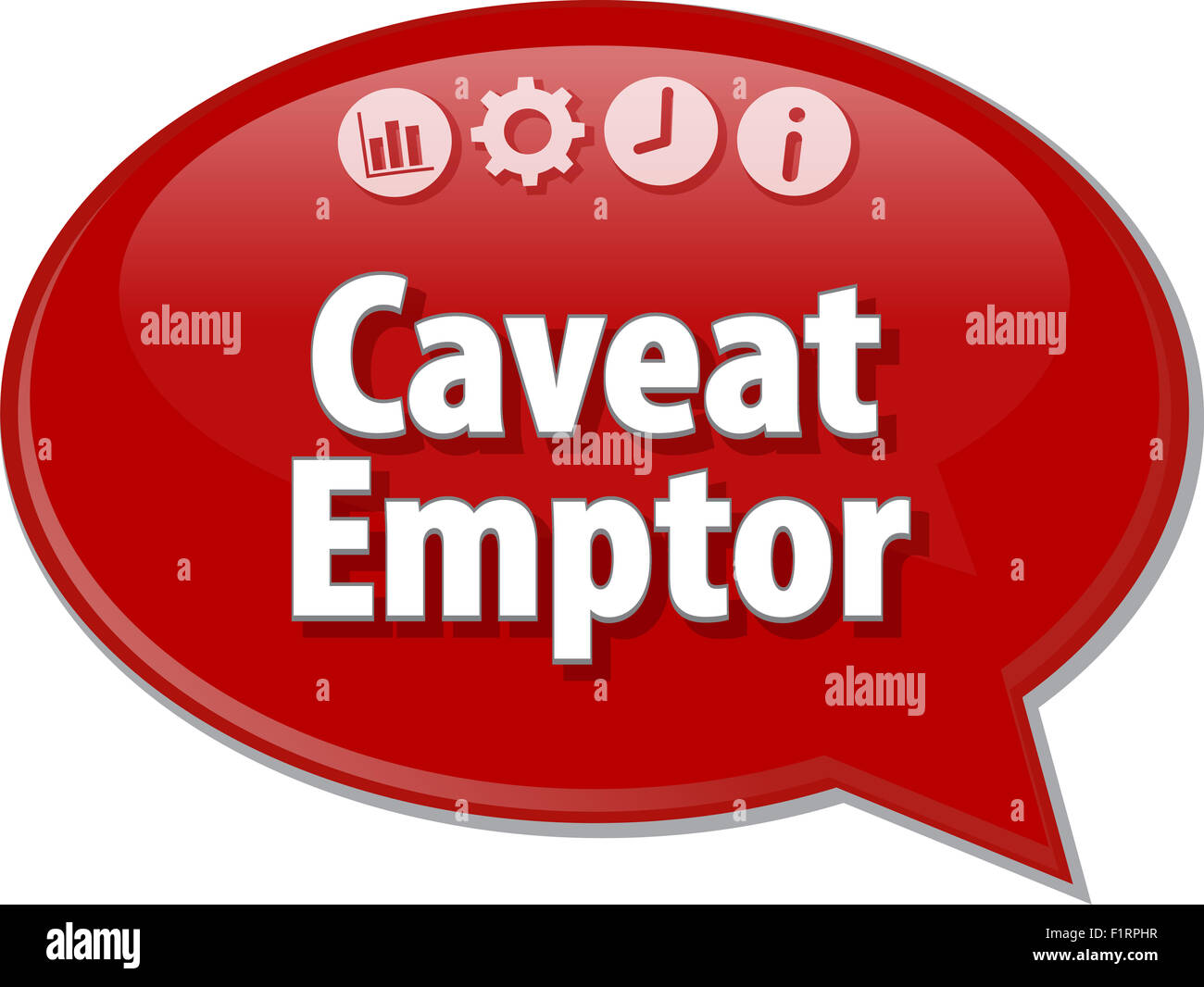 Speech bubble dialog illustration of business term saying Caveat Emptor Stock Photo - Alamy
