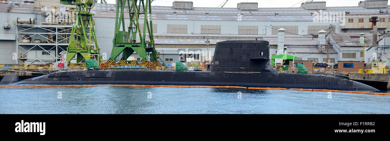 Panorama Dock of submarine and shipbuilding at Kobe bay on July 9, 2015 ...