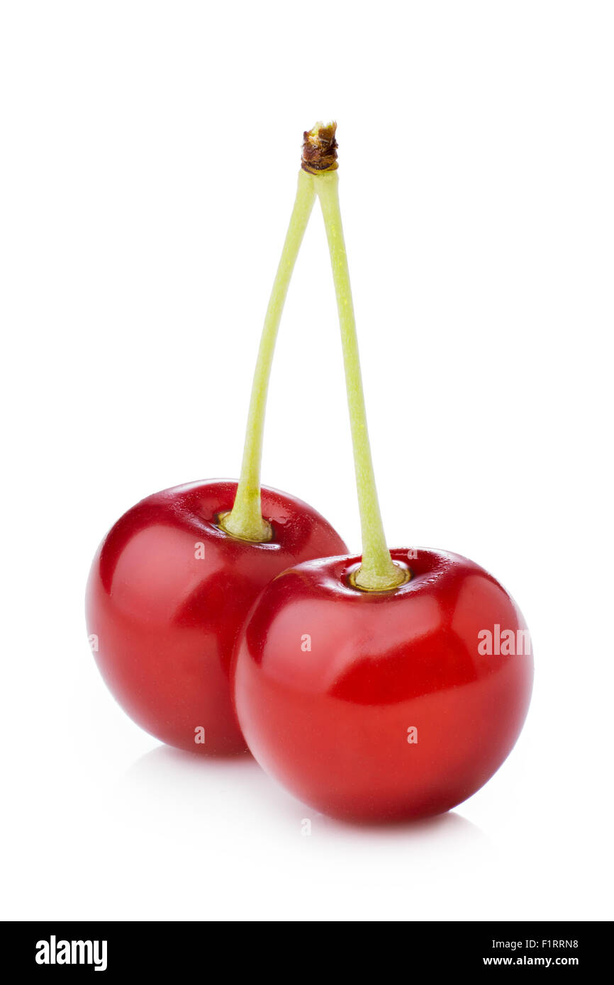 Pair of red ripe cherries Stock Photo - Alamy