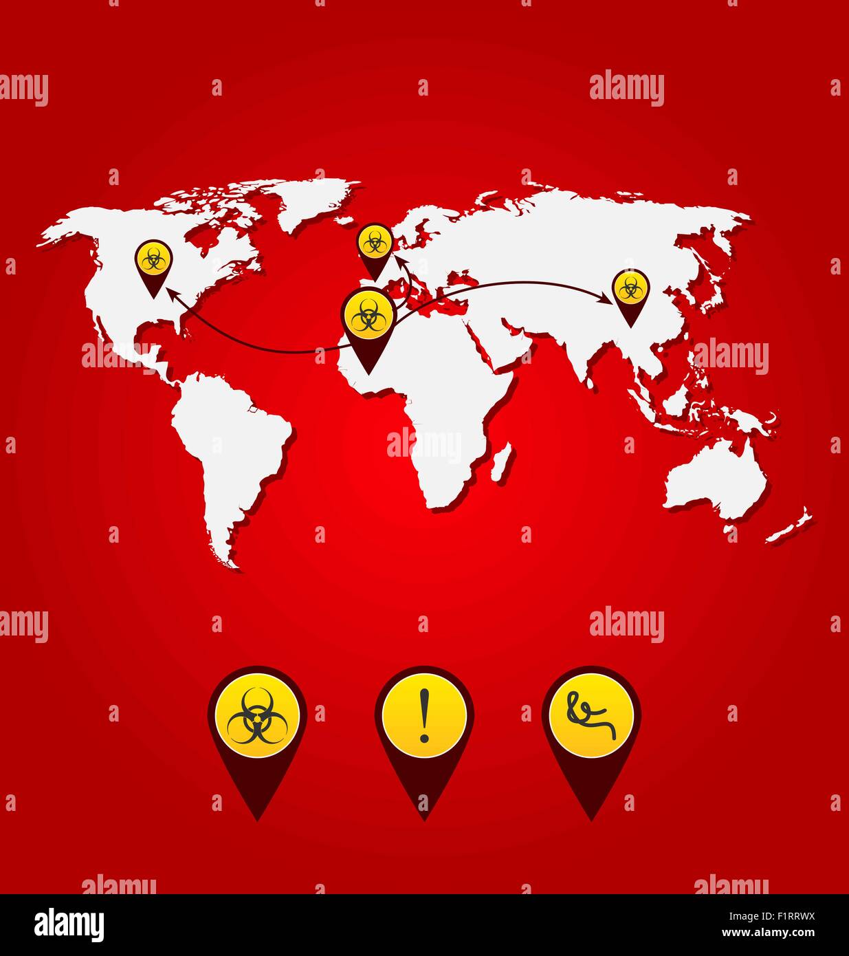 Virus Ebola outbreak, world map of spreading with bio hazard sig Stock ...
