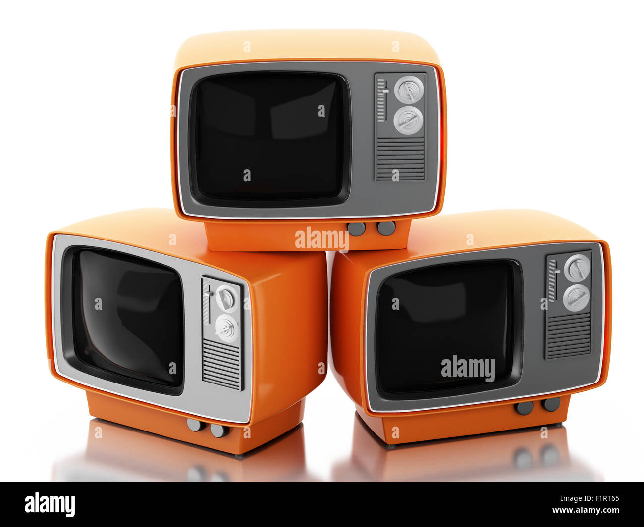 3d renderer image. Stack of retro tv set. Vintage television concept ...