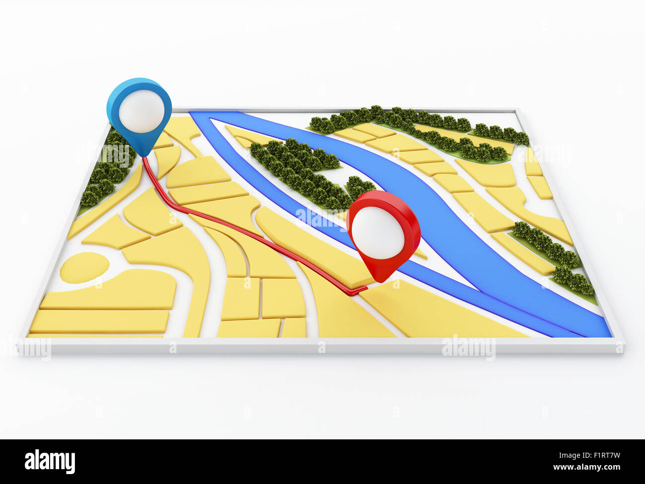 3d renderer image. Navigator map and pointer marker on city. GPS ...