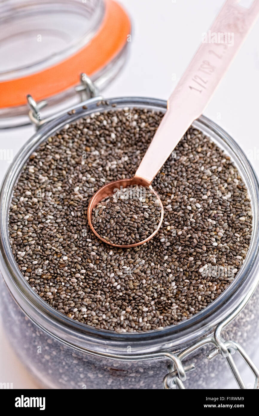 Salvia Hispanica seed. Chia seeds in a glass jar Stock Photo - Alamy