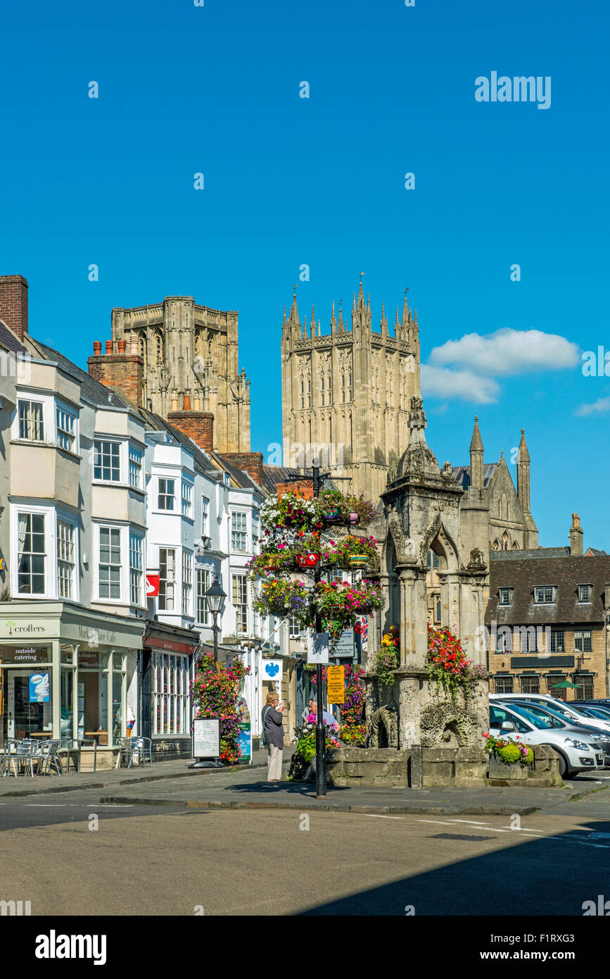 Market Square Place Wells Somerset West of England on a sunny September ...