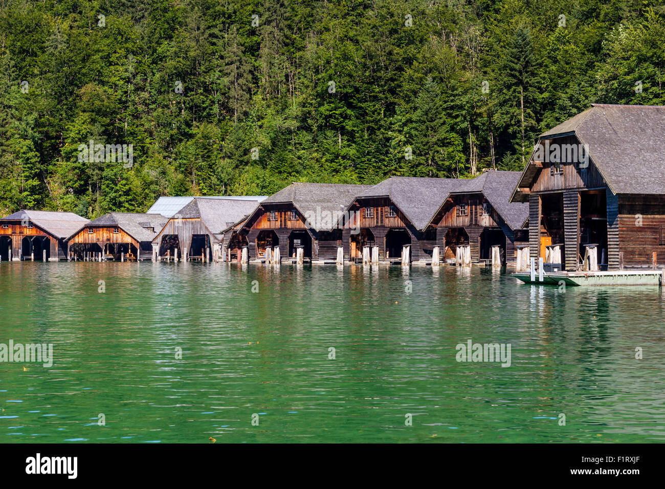 The dock by lake Obersee, Konigsee National Park, Bayern, Germany Stock ...