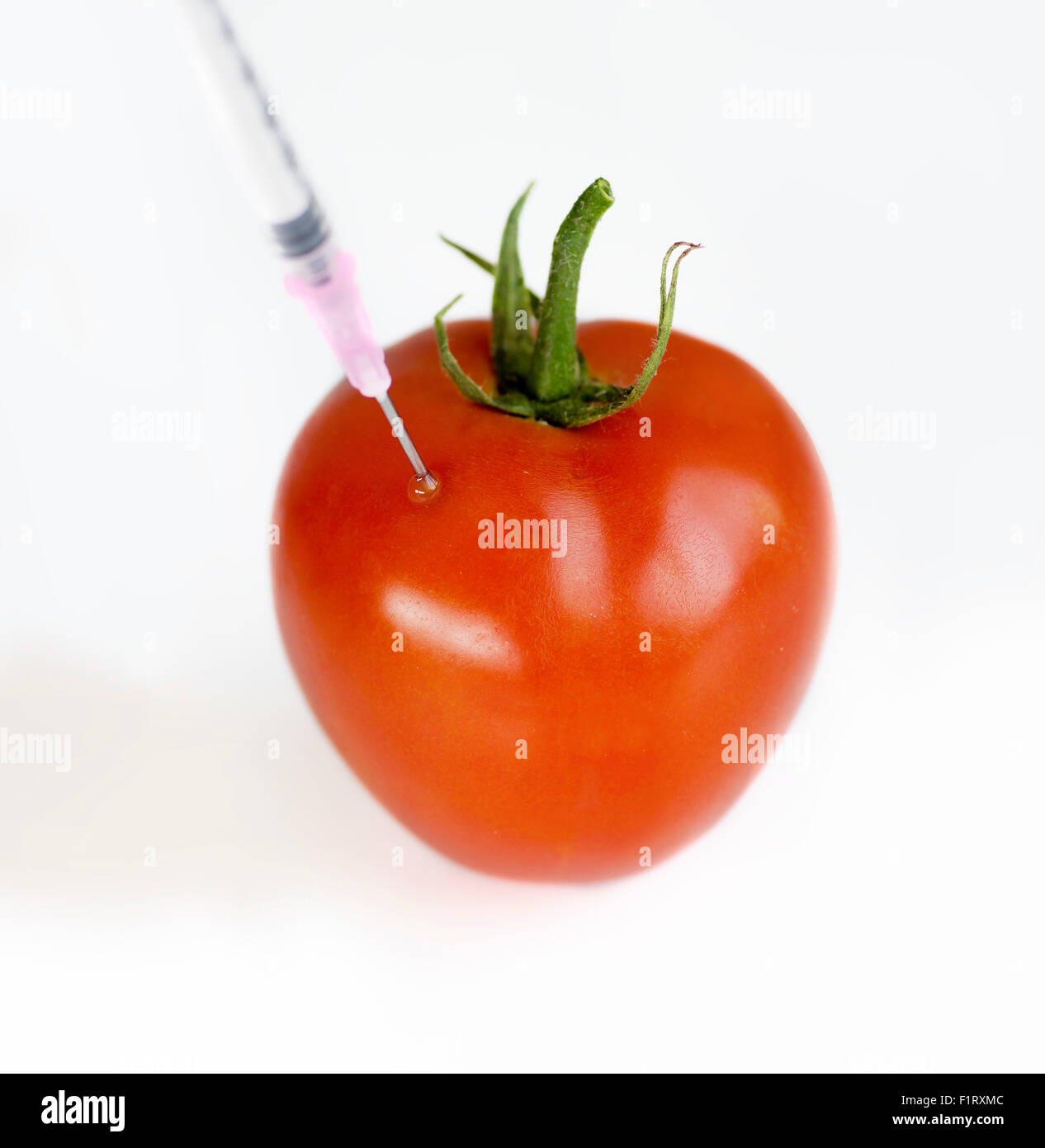Genetically modified Organism food concept image. Needle syringe ...