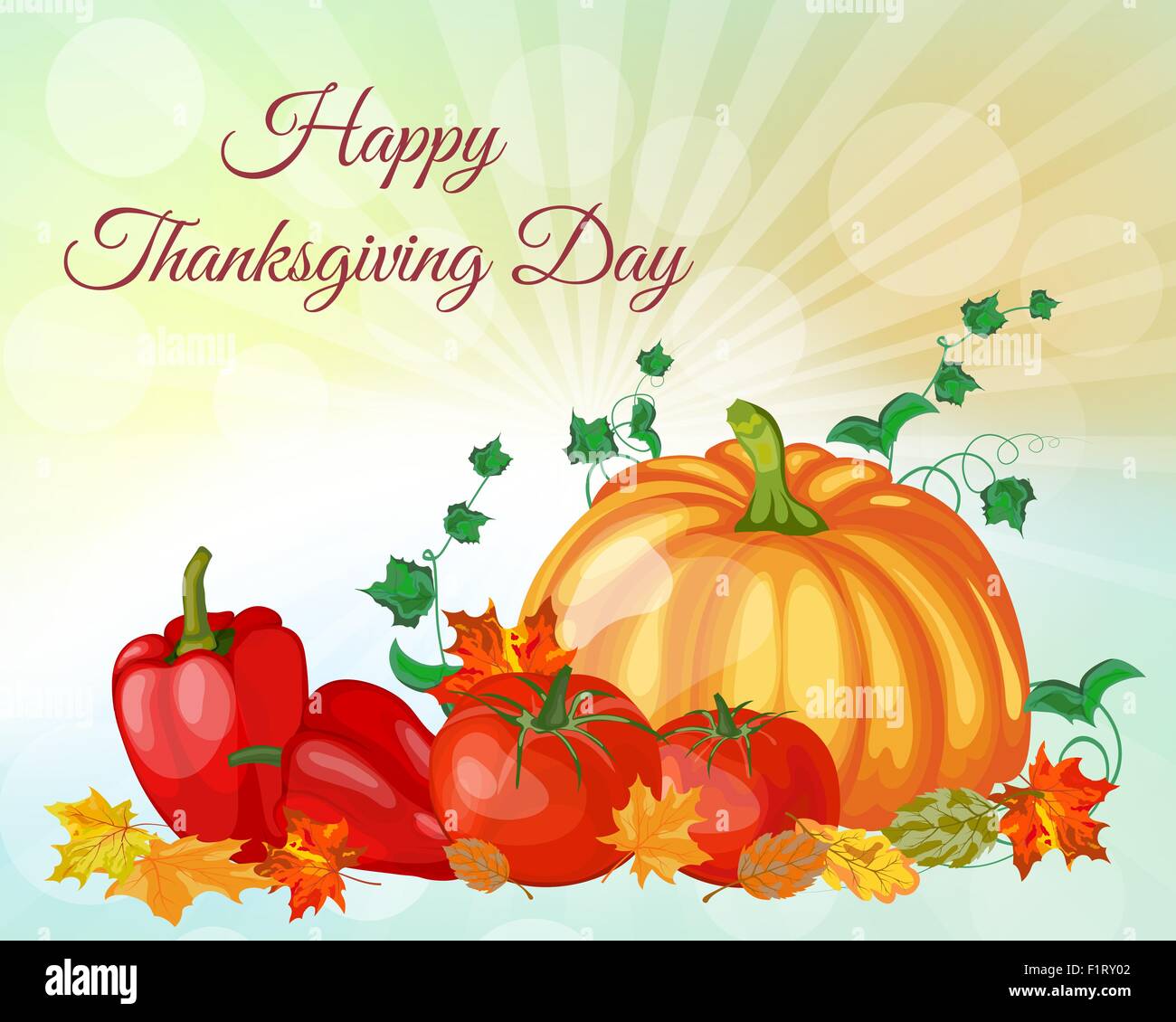 Thanksgiving Day Greeting Card. Design Consist From Pumpkin, Pepper, Tomato, Maple Leaves Over ...