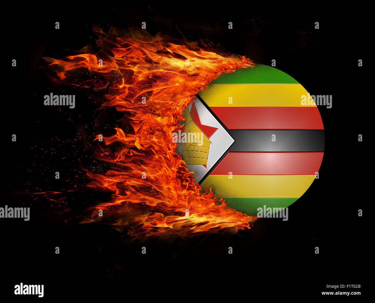 Concept of speed - Flag with a trail of fire - Zimbabwe Stock Photo - Alamy
