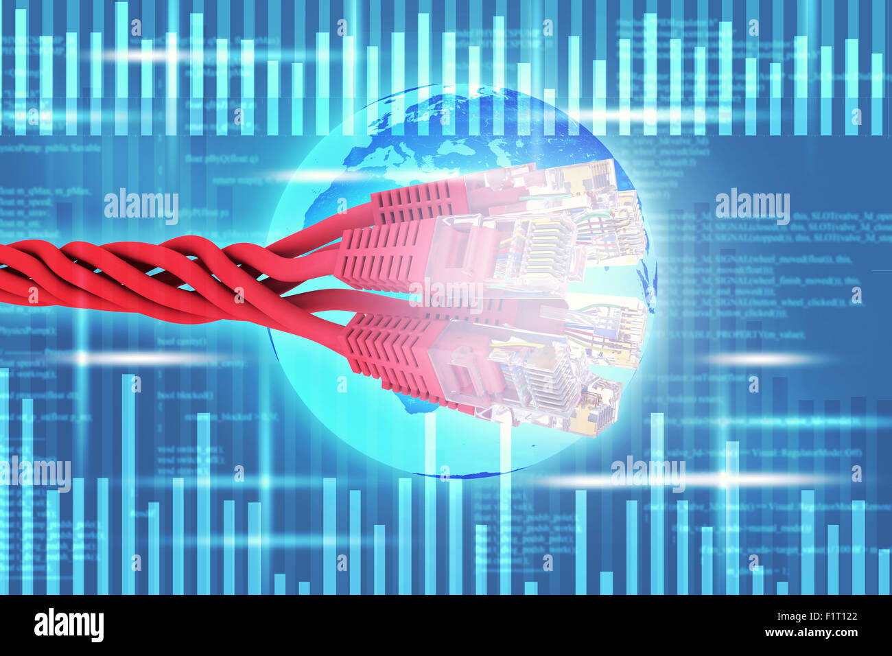 Red computer cables with Earth globe Stock Photo - Alamy