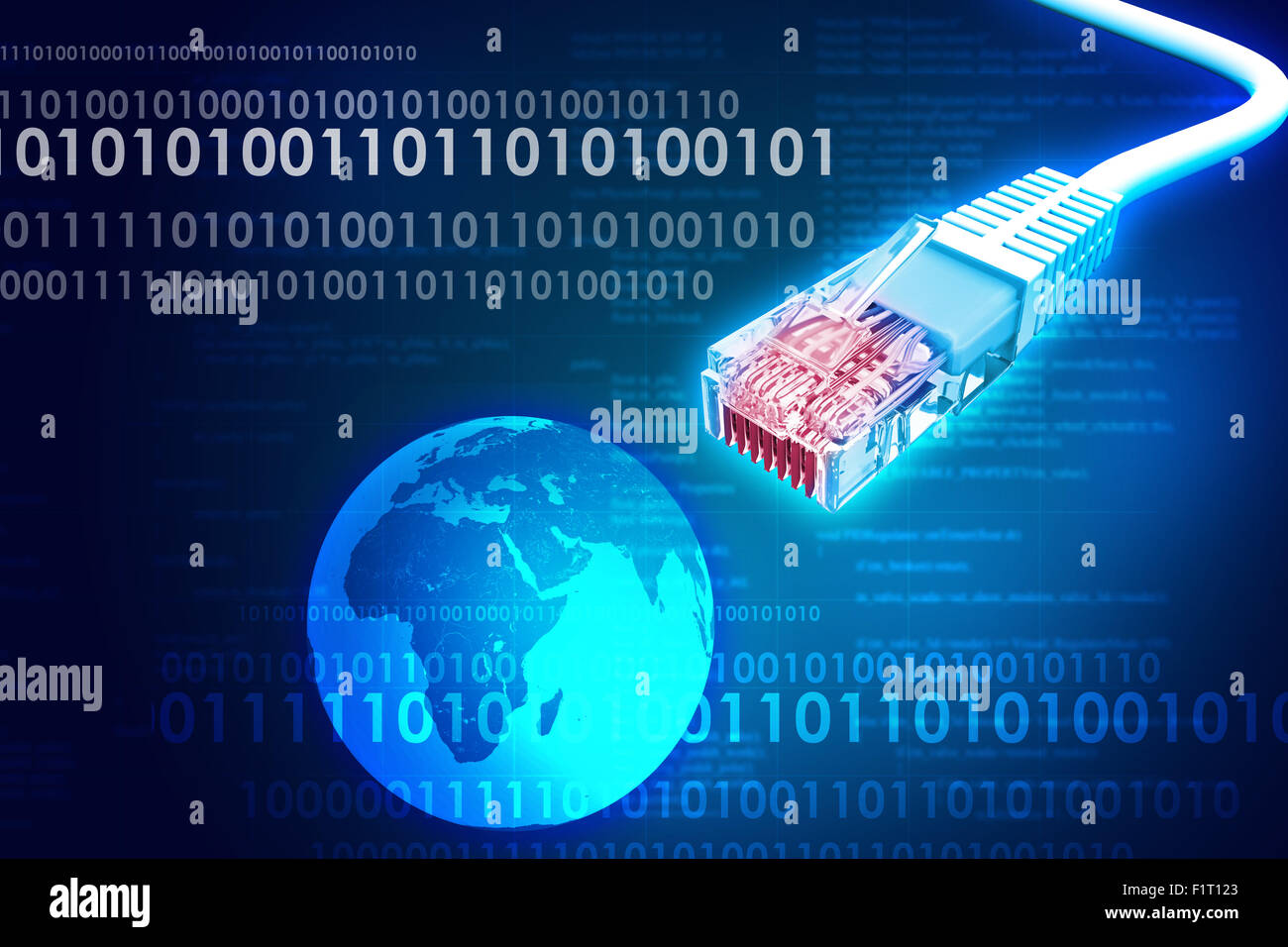 Computer cable with Earth globe and numbers Stock Photo - Alamy