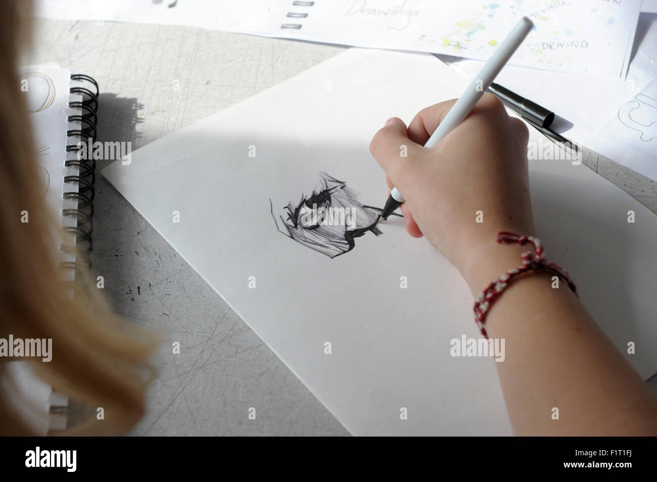 Children's hands writing, painting,sketching,colouring Stock Photo - Alamy