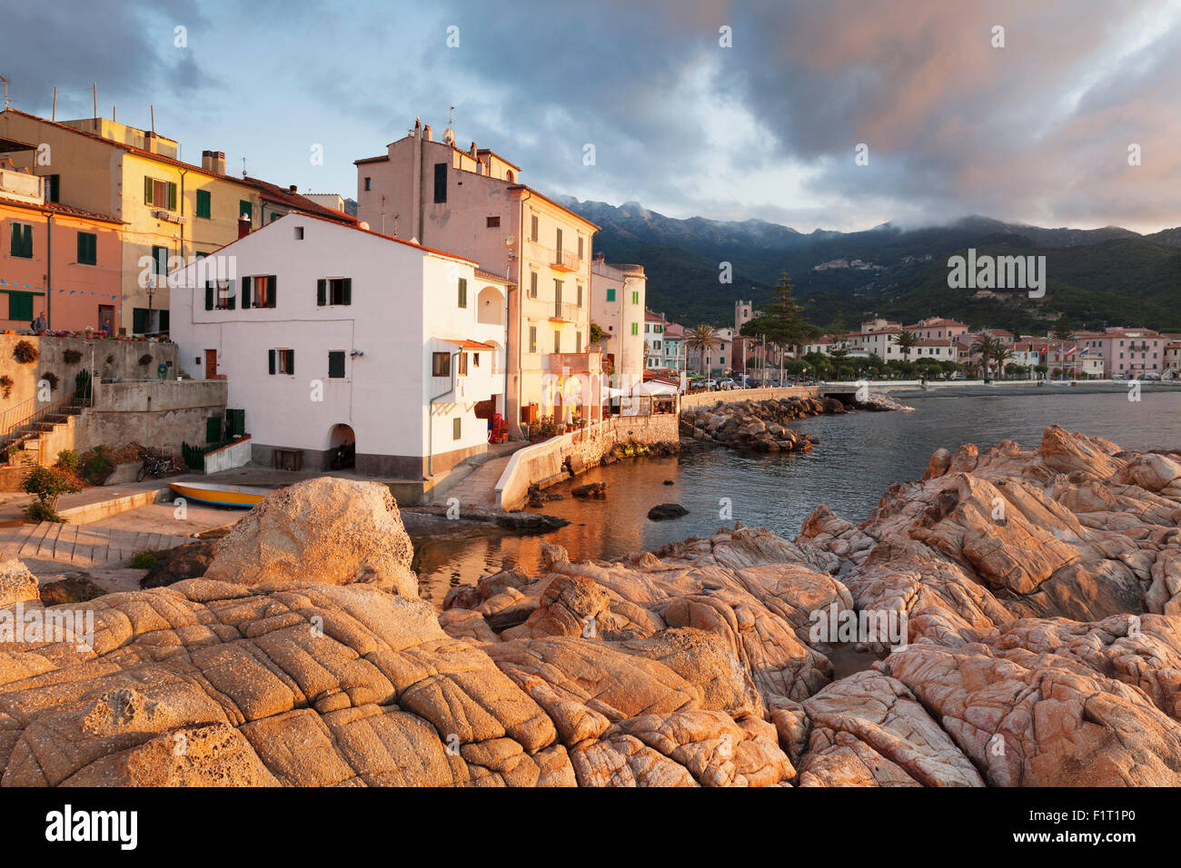 Marciana Marina at sunset, Island of Elba, Livorno Province, Tuscany ...