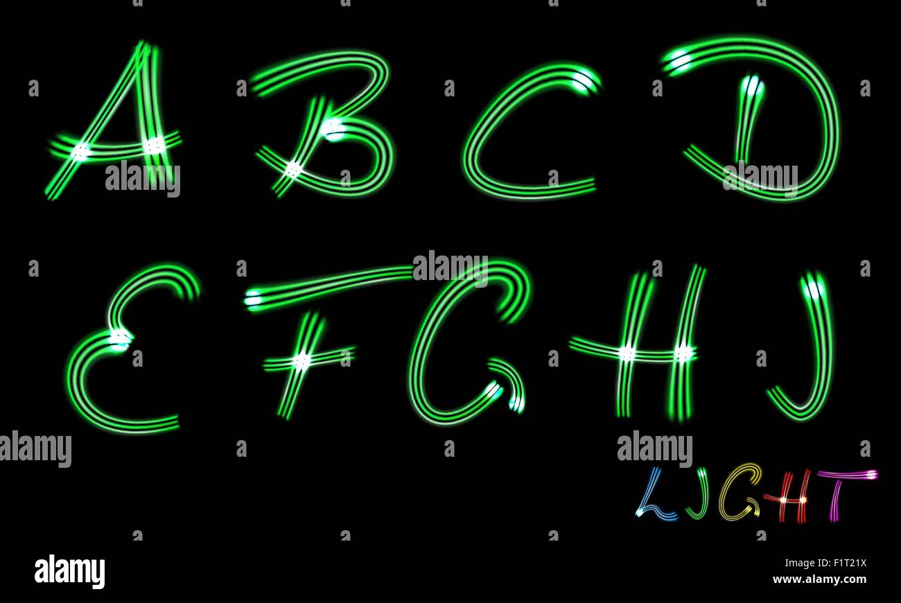 Glowing green neon alphabet letters Stock Vector Images - Alamy