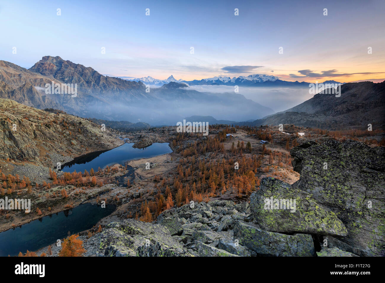 Sunrise on Matterhorn and Mount Rosa, Natural Park of Mont Avic, Valle ...