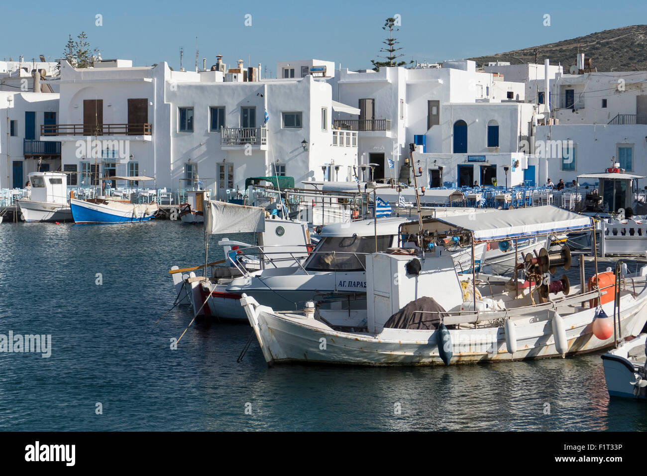 Naoussa harbour, Paros, Cyclades, Greek Islands, Greece, Europe Stock ...