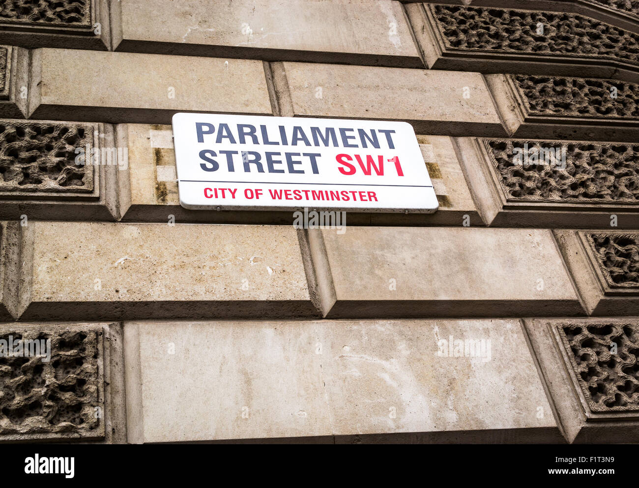 Famous Parliament Street road sign in London on a building exterior ...