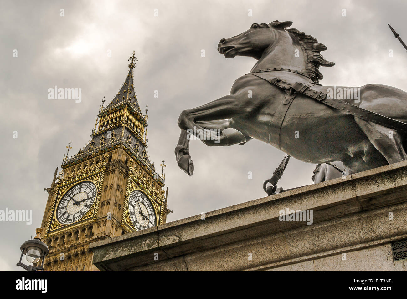 Famous London Tourist attraction Big Ben and Boudicca Statue on Thames ...