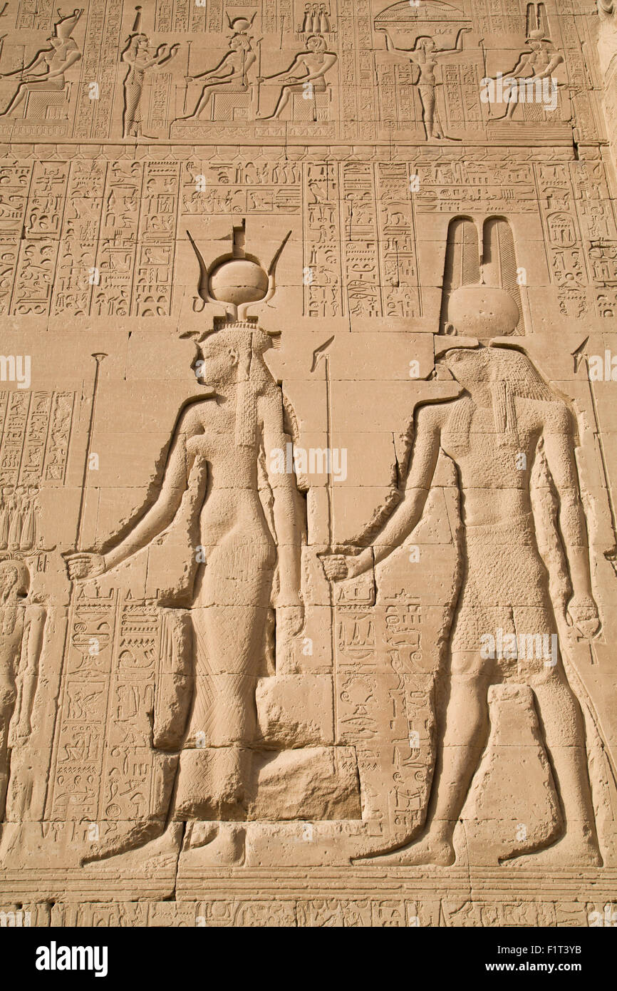 Relief of Cleopatra and Horus, Temple of Hathor, Dendera, Egypt, North ...