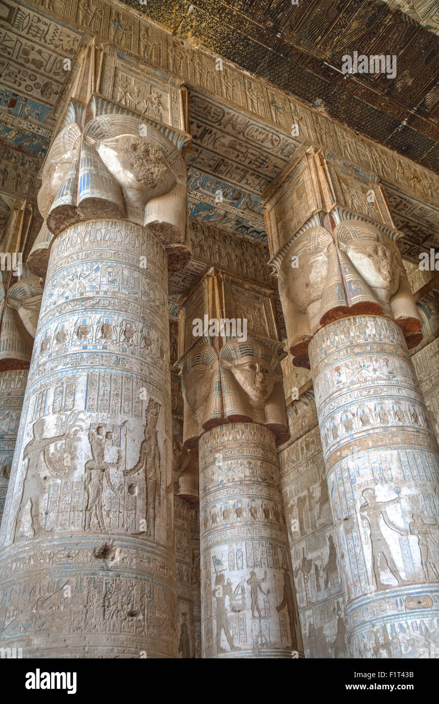 Hathor-headed columns, Hypostyle Hall, Temple of Hathor, Dendera, Egypt ...