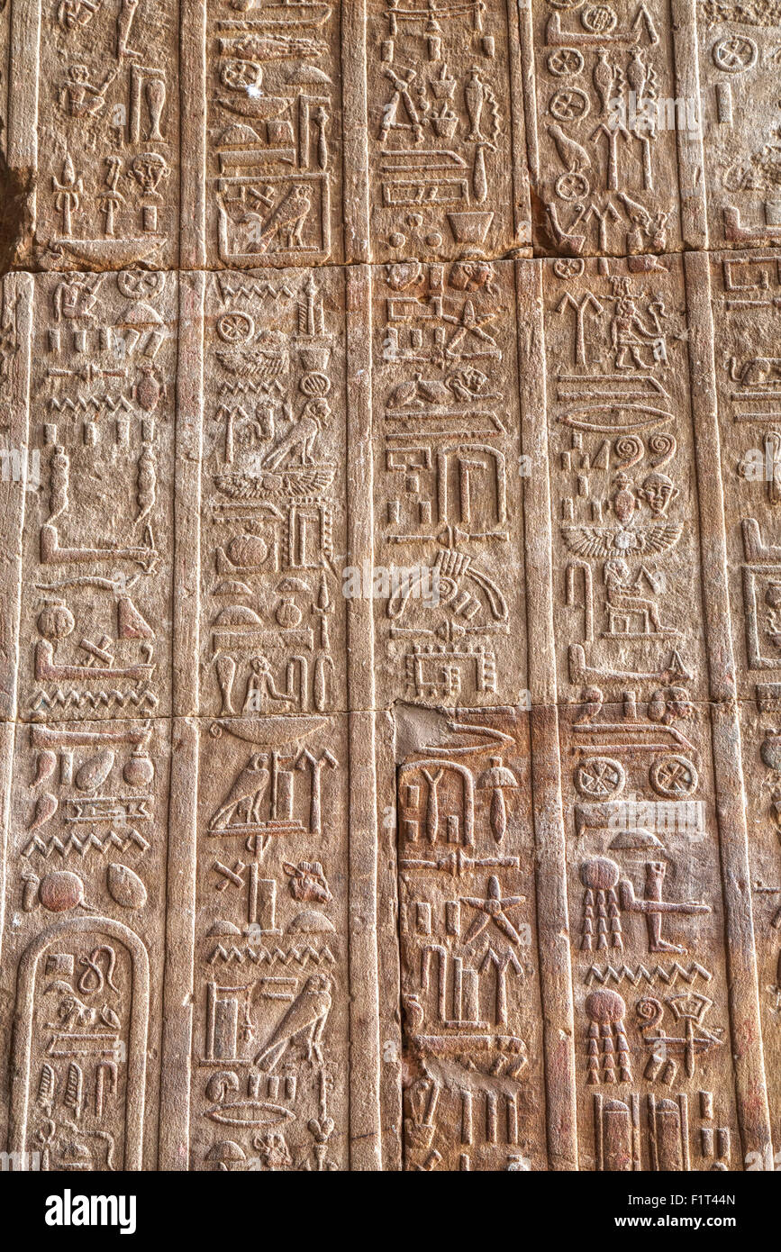 Hieroglyphs in the Hypostyle Hall, Temple of Horus, Edfu, Egypt, North ...