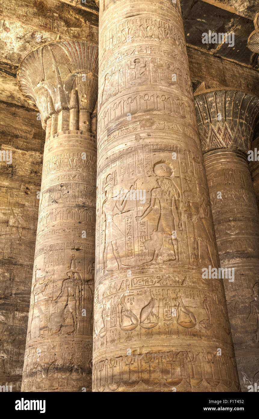 Columns in the Hypostyle Hall, Temple of Horus, Edfu, Egypt, North ...