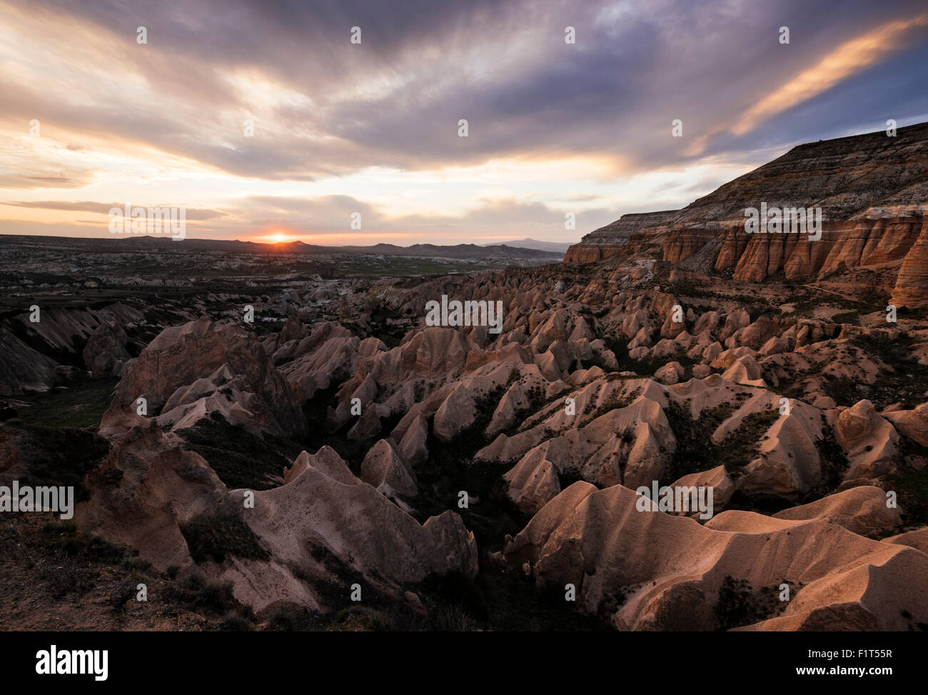 View from Aktepe Hill at sunset over Red Valley, Goreme National Park ...