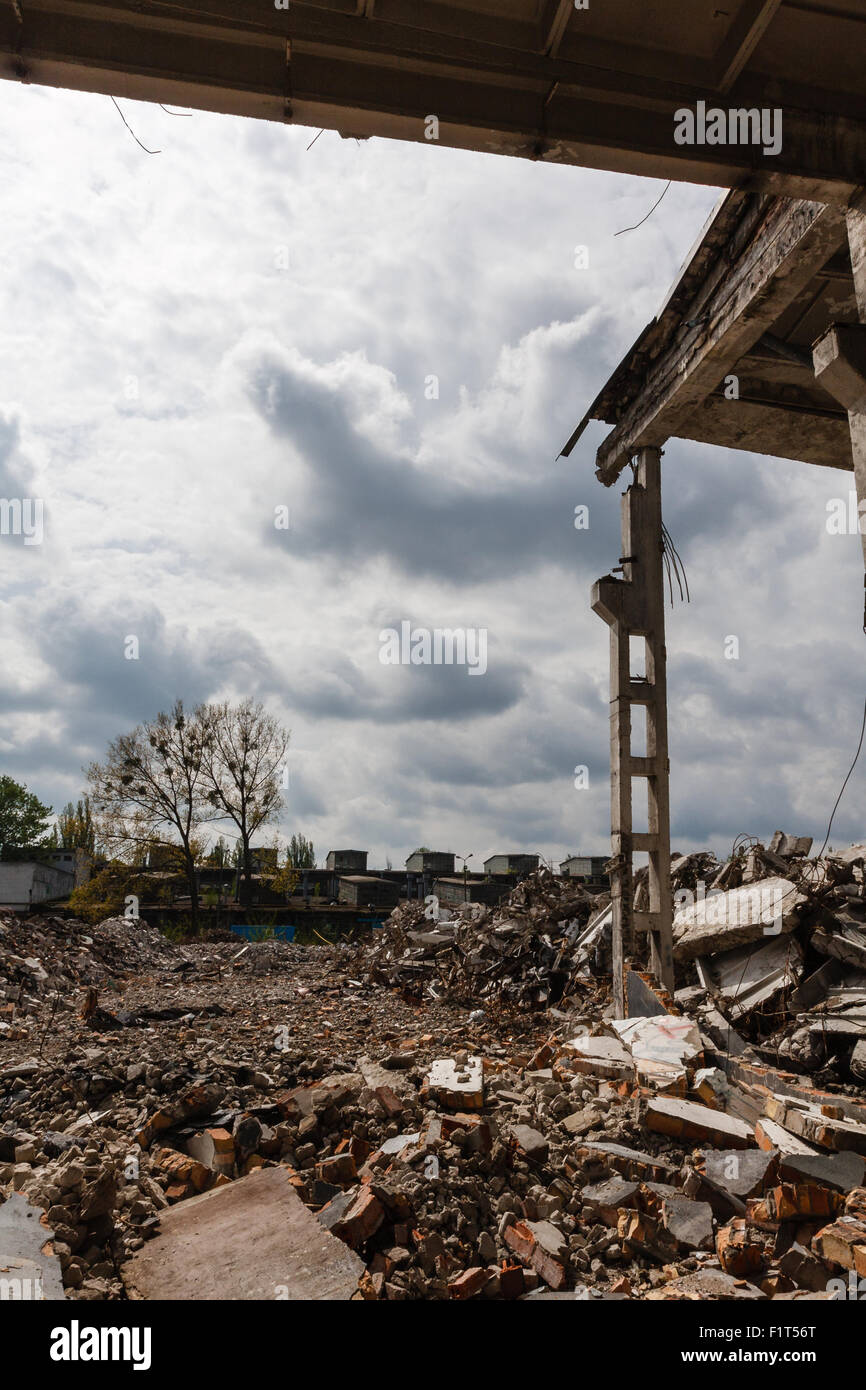 Abandoned destroyed building, industrial background Stock Photo - Alamy