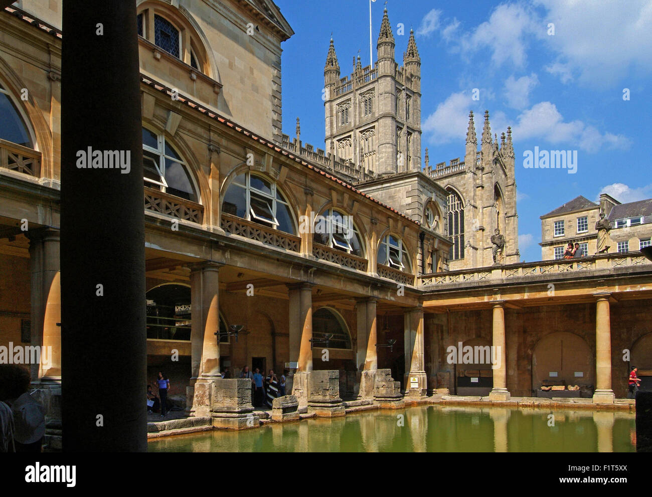 Bath, showing the Roman Baths with Bath Abbey behind, Royal Crescent ...