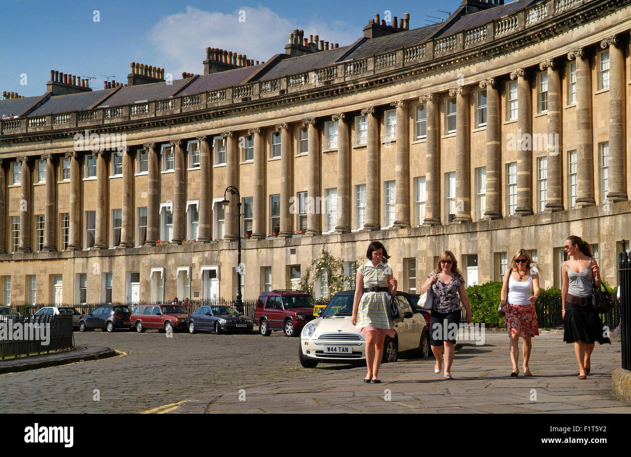 Bath, showing the Roman Baths with Bath Abbey behind, Royal Crescent ...