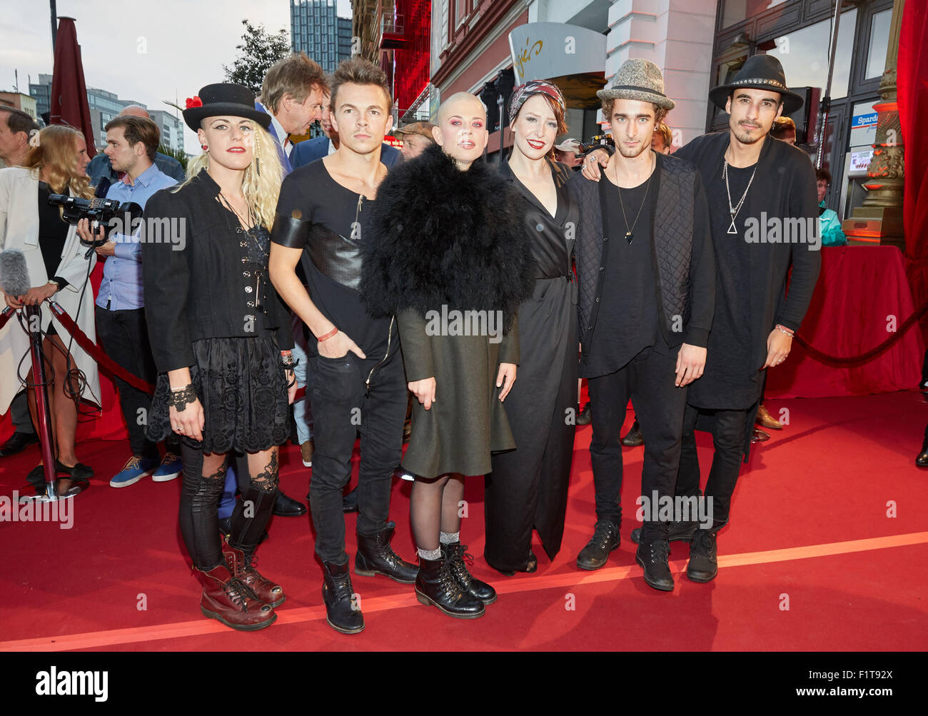 Hamburg, Germany. 06th Sep, 2015. Dutch singer Sharon Kovacs (3-L) and ...